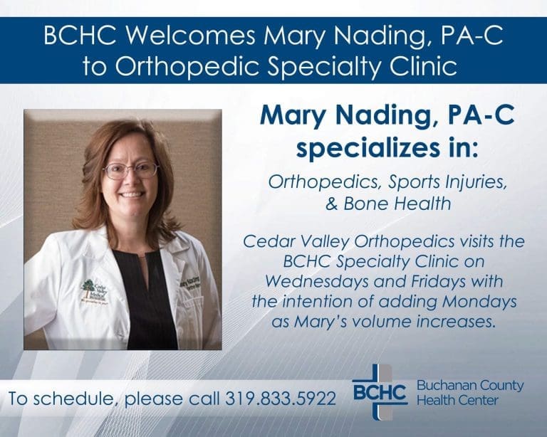 BCHC Welcomes Mary Nading, PA-C, MPAs, CCD to the Orthopedic Specialty ...