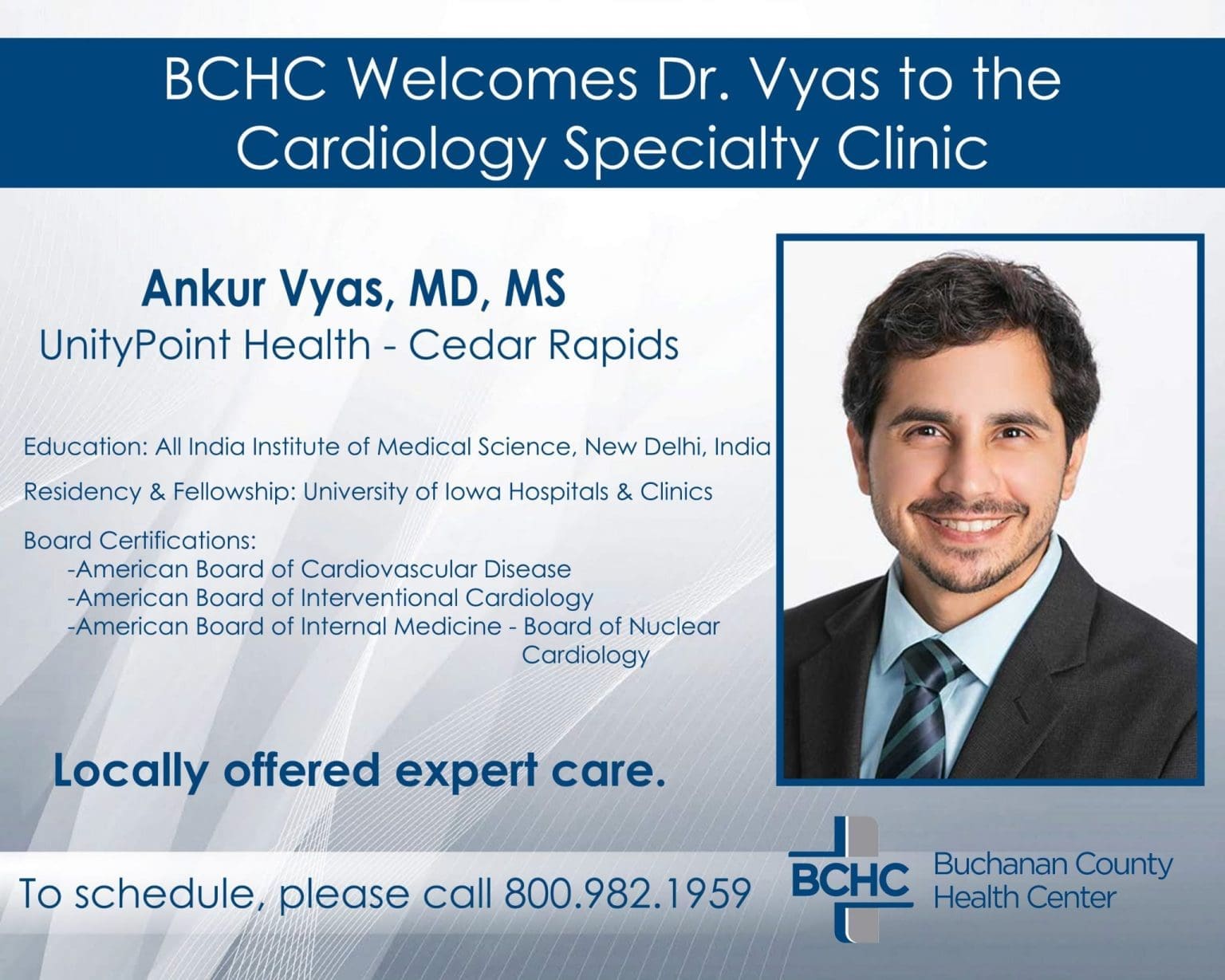 BCHC Welcomes Ankur Vyas, MD, MS to the Cardiology Specialty Clinic